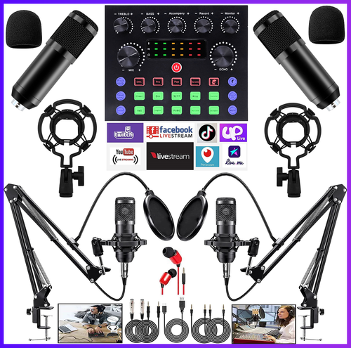 Podcast Equipment Bundle for 2 Home Studio Recording Kit Music Mixer ...