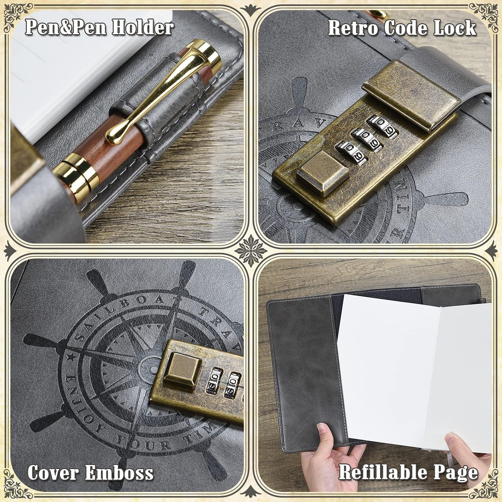 Lock Diary, Leather Writing Journal with Pen, Vintage Writing Notebook ...