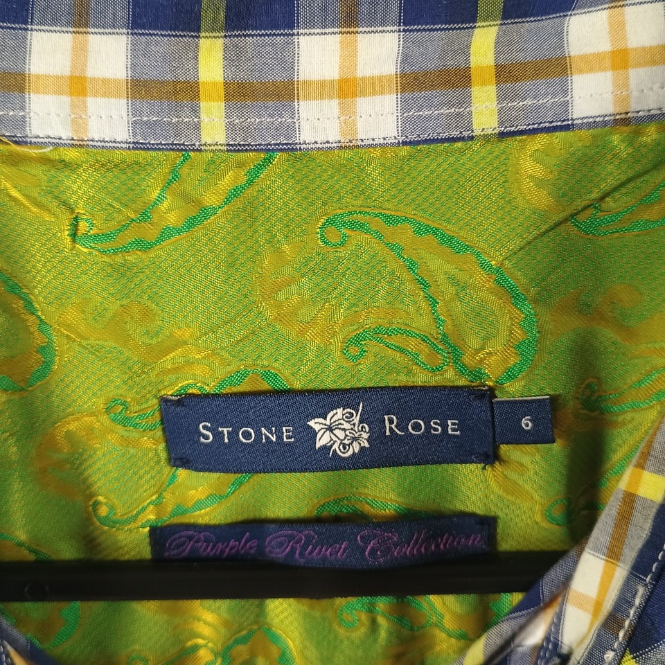 Stone Rose Shirt Mens 6 Plaid Yellow Blue Long Sleeve Button Down ...