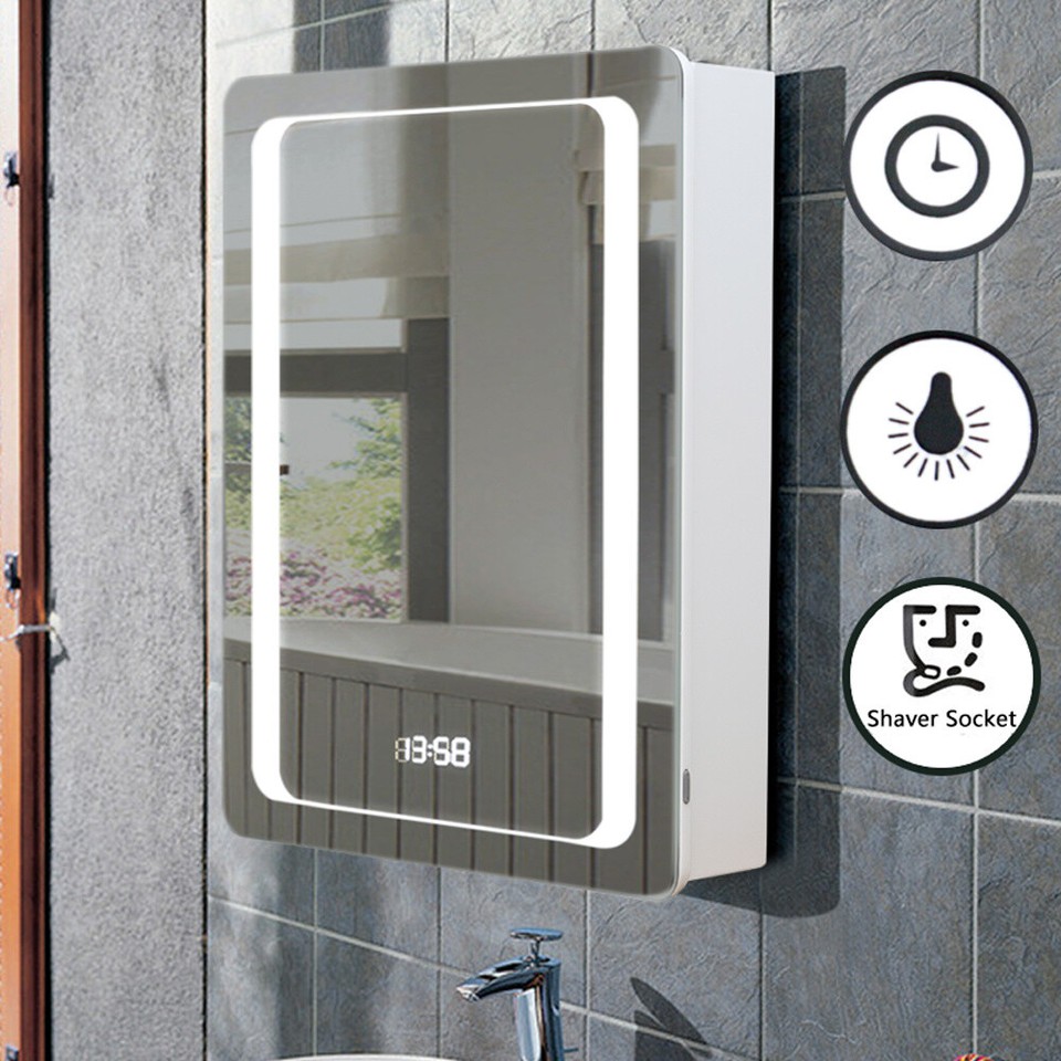 Rounded Corner Bathroom LED Lighted Mirror Cabinet Wall Shelf with ...