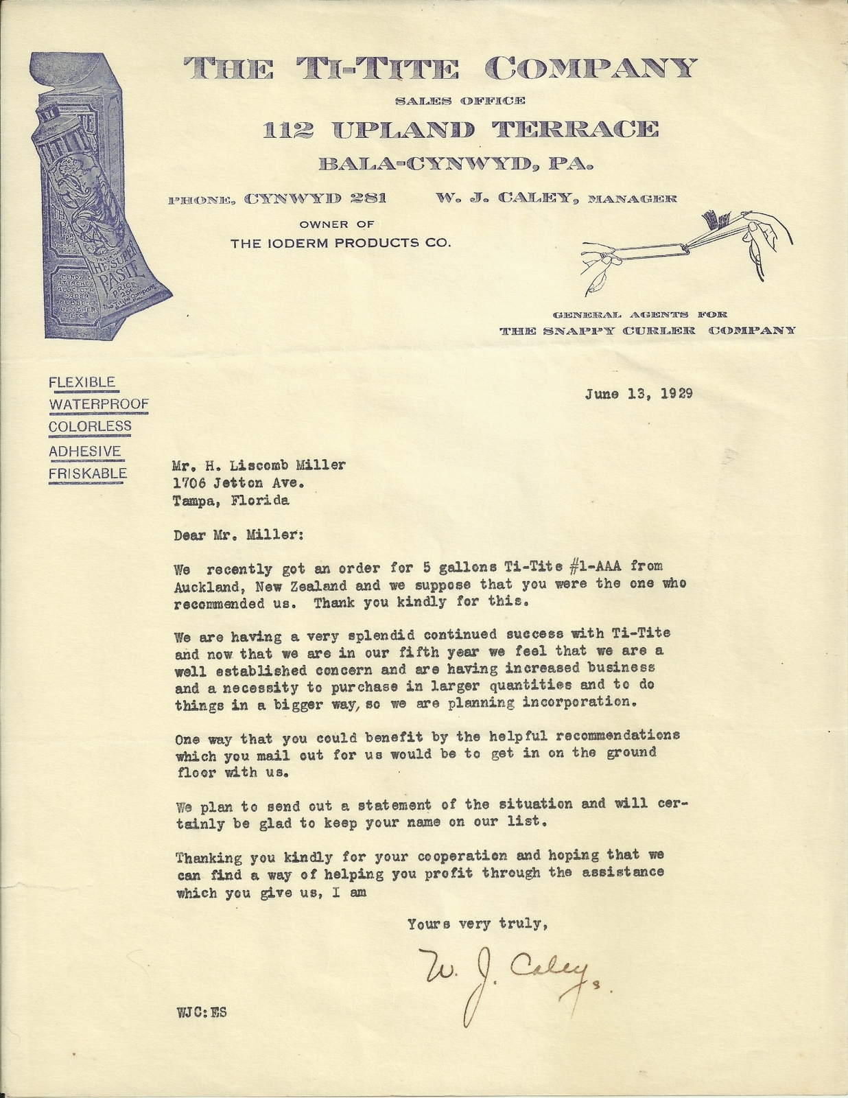 OLD VINTAGE THE TI-TITE COMPANY BALA-CYNWYD PENNSYLVANIA 1929 LETTER ...