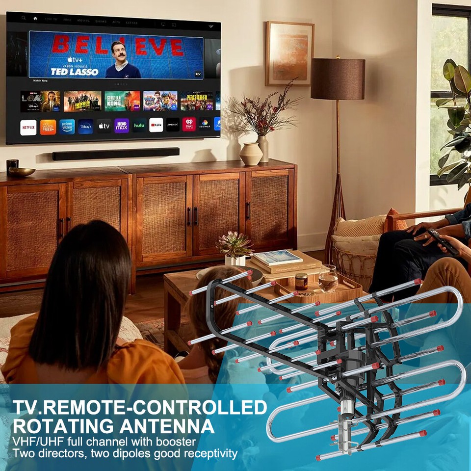 HDTV 1080P Outdoor Amplified Digital Antenna 360 Rotor HD TV UHF VHF FM ...