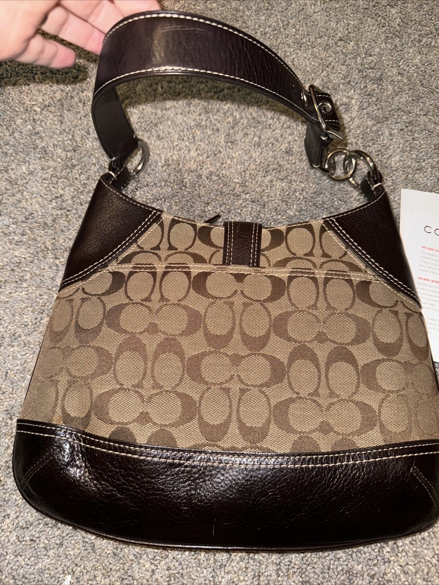 Y2K Coach Hobo Bag Signature Brown Leather Fabric Hamilton Y2K Coach Hobo Bag Signature Brown Leather Fabric Hamilton