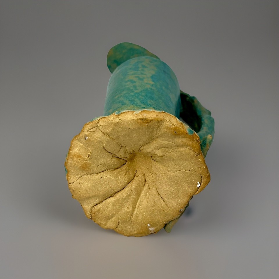 OOAK Art Pottery Mermaid Siren Handled Pitcher Raku Vase 15” Tall Blue ...