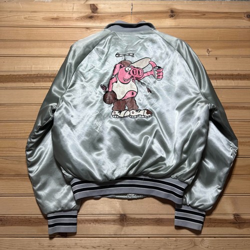 Vintage 80s Flying Pigs Baseball Alaska Satin Bomber Jacket USA Made ...