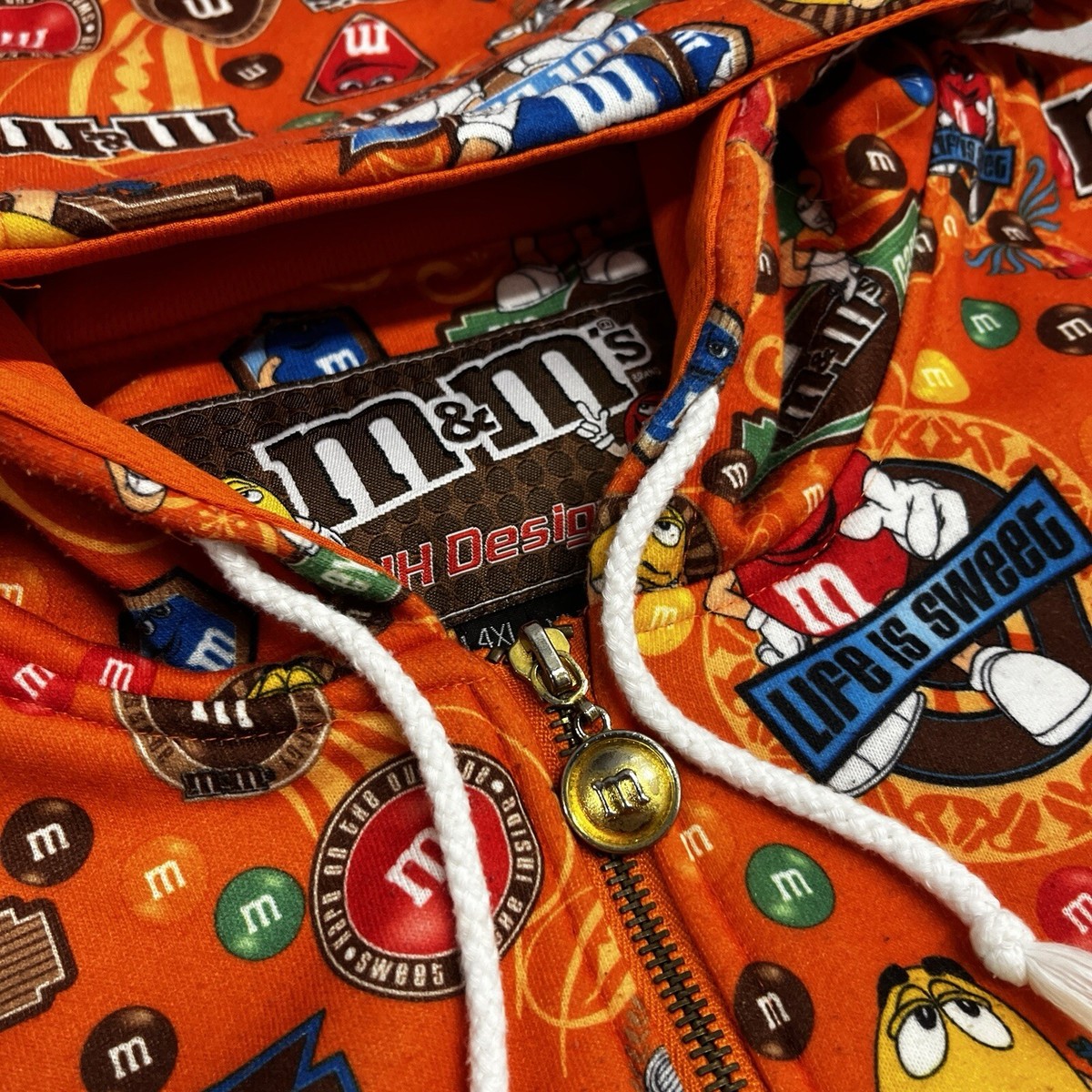 M&M JH Design All Over AOP Hoodie Full Zip Lined Men's Y2K M&M JH Design All Over AOP Hoodie Full Zip Lined Men's Y2K