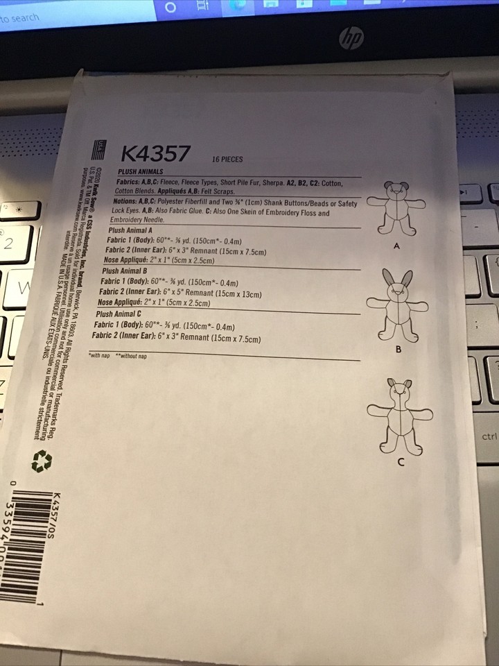 uncut KWIK SEW CRAFTS PATTERN #K4357 PLUSH ANIMALS | eBay