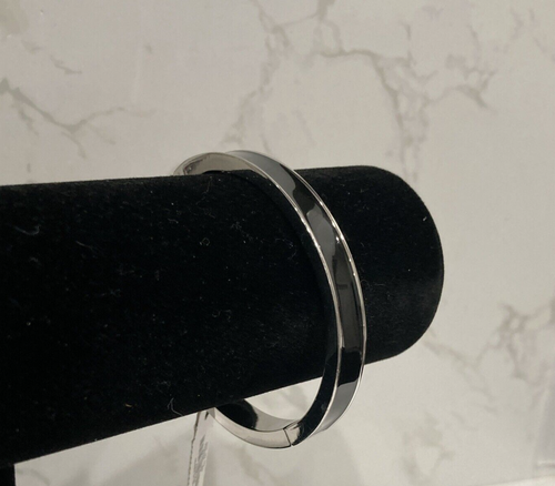 NEW Classic Talbots Black Enamel Hinged Silver Tone Bangle Bracelet 7.25" | eBay
