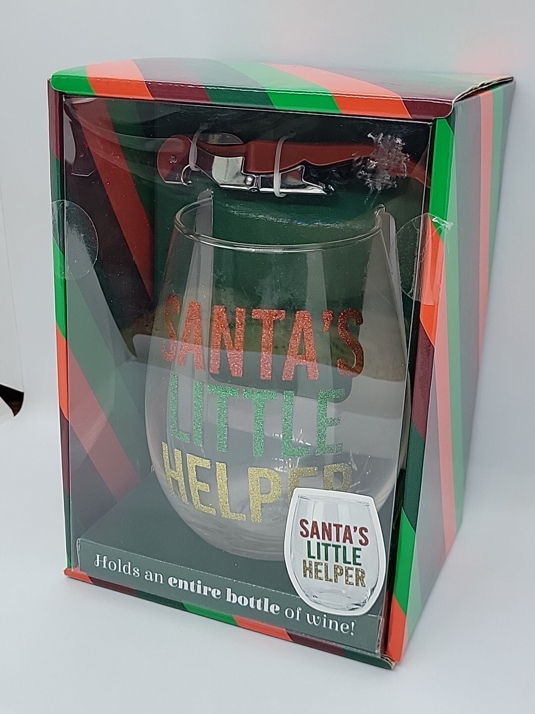 Santas Little Helper Wine Glass - Holds Entire Bottle w/ Bottle Opener ...