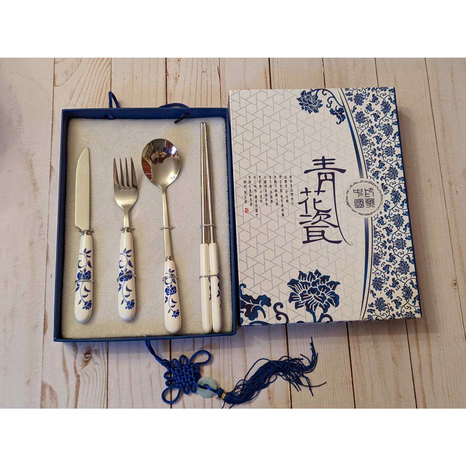 New Blue & White Porcelain Silverware- Blue Floral Print | eBay