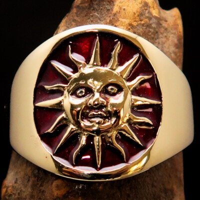 STUNNING MENS BRASS COSTUME RING SMILING SUN WITH RAYS RED SIZE 5 | eBay