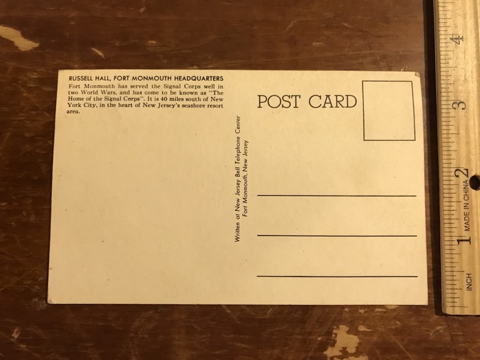 Vintage Russell Hall Fort Monmouth, NJ Postcard-US Army Signal Corps ...