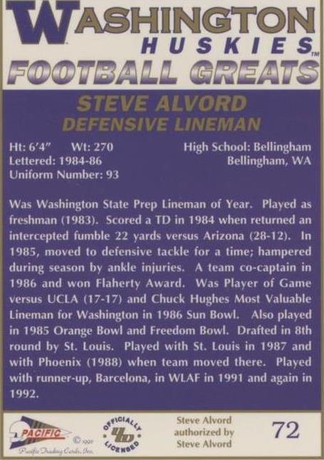 Las mejores ofertas en 1992 Pacific Washington Huskies Football Greats ...