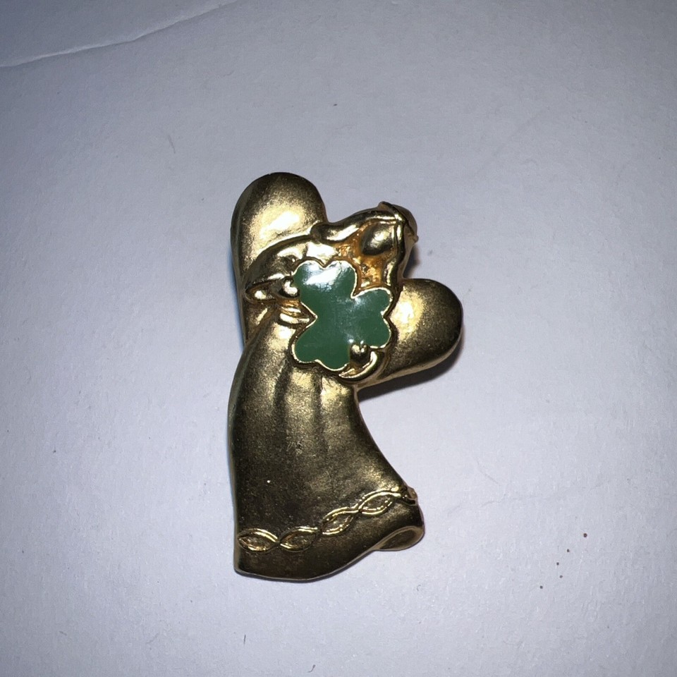 Guardian Angel Lapel Pin Brooch Vintage Holding Shamrock Irish Good ...