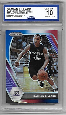 DAMIAN LILLARD 2021 PANINI PRIZM DP #83 RED WHITE BLUE CCG 10 GEM MINT ...