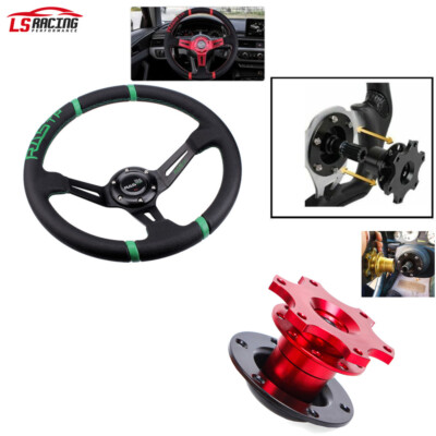 Green 14" Deep Dish Drifting Racing Car Steering Wheel +Quick Release ...