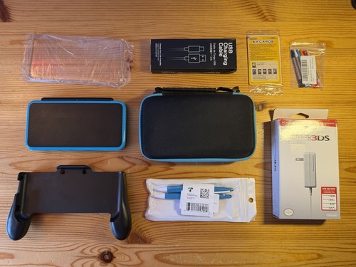 Nintendo New 2DS XL Black/Blue Handheld Console Bundle Charger Case ...