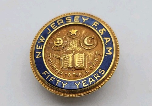 New Jersey F&AM Free & Accepted Masons 50 Years Lapel Pin Badge 10K ...