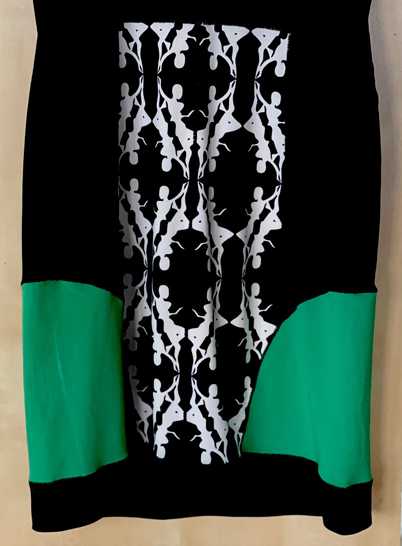 Eva Varro unique dress green with black and white d… - Gem