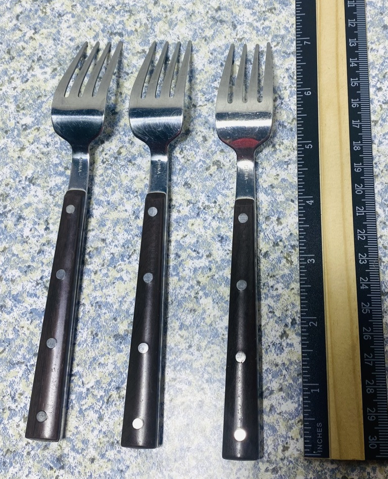 3 salad fork Stainless Steel Flatware Brown Riveted Handles 4 rivets ...