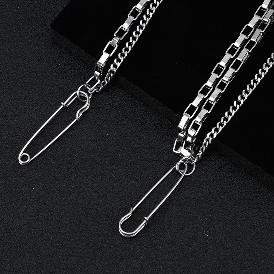 2 Pcs Dual Chain Brooch Pin Punk Hanging Chains Safety Pin Corsage Pin ...