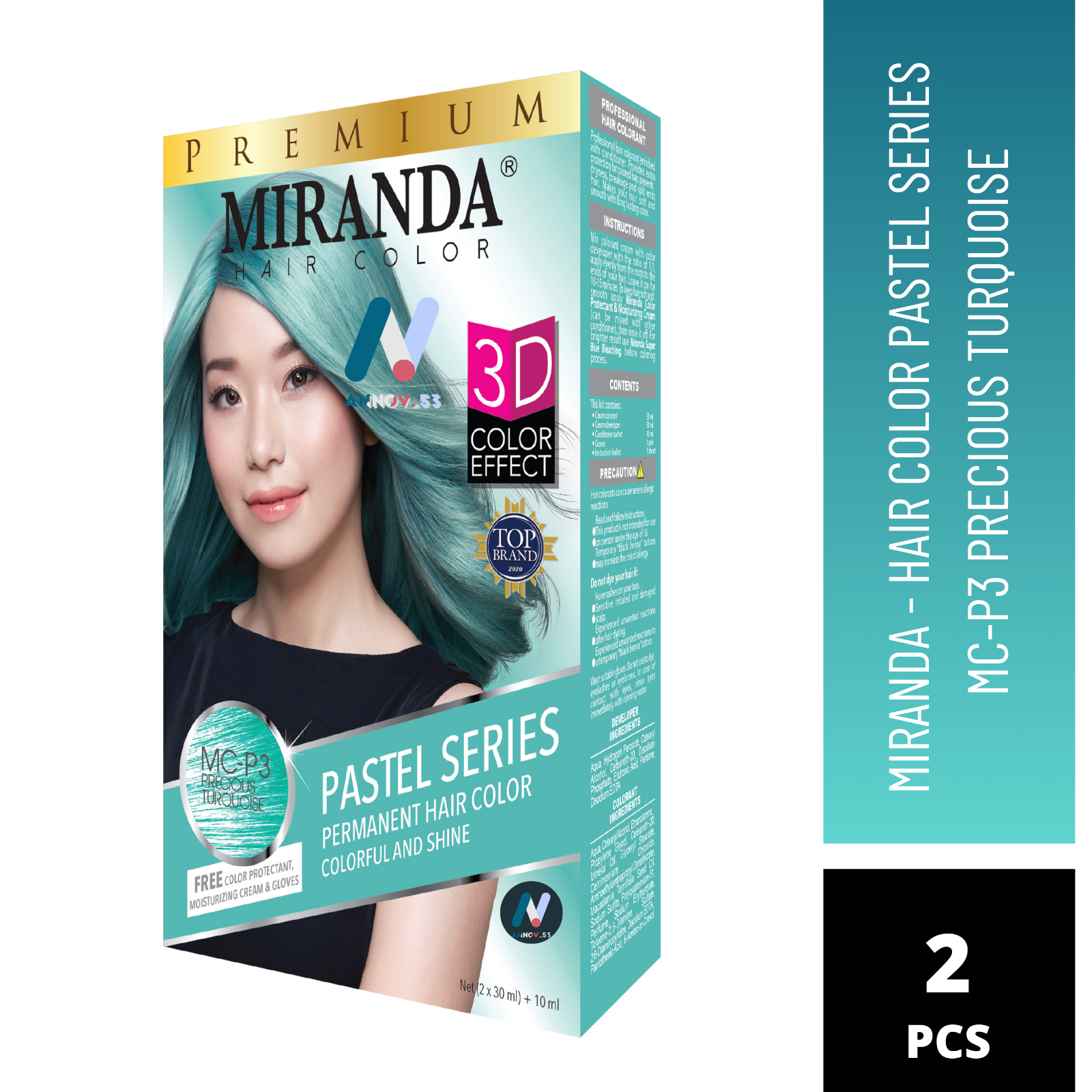 2X MIRANDA 3D Permanent Hair Dye Shine Color Pastel #MC-P3 Precious Turquoise | eBay