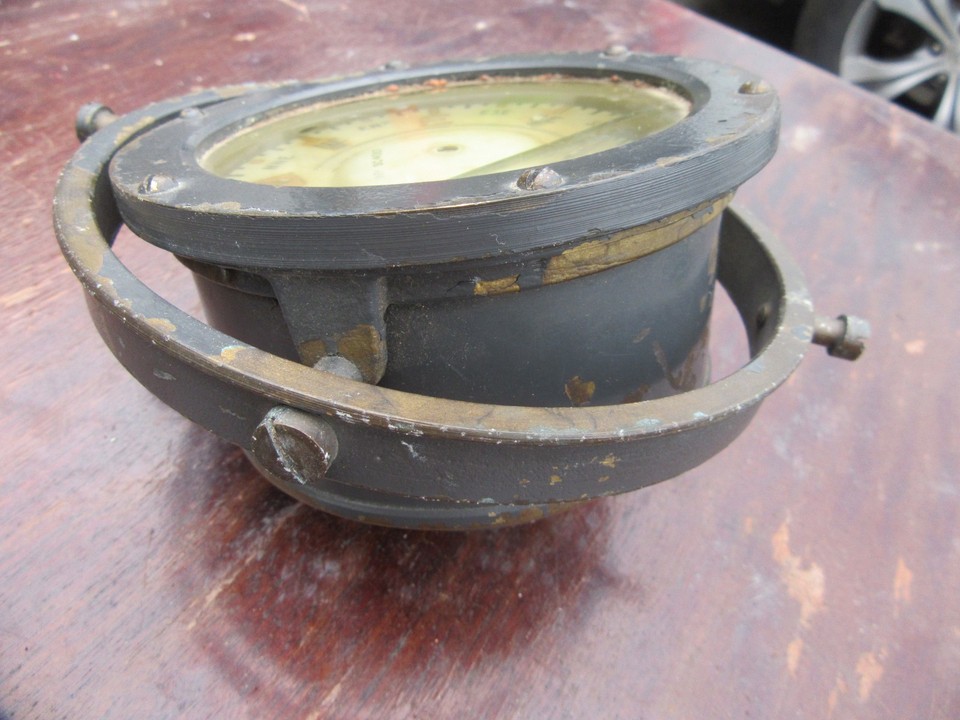 WW2 ERA BRASS SHIPS MARINE COMPASS GIMBAL MOUNTED | eBay