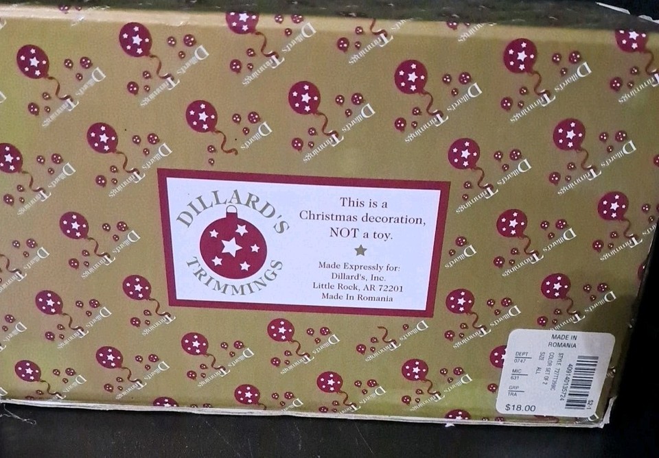 VINTAGE DILLARD'S TRIMMINGS RED/WHITE INDENT CHRISTMAS ORNAMENTS 2 ...