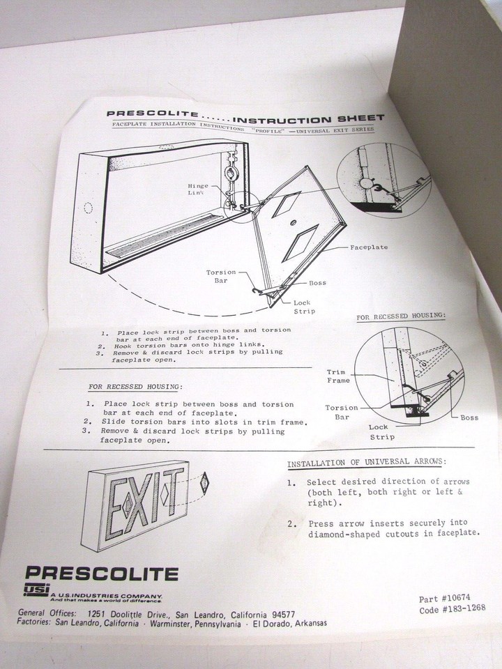 PRESCOLITE 71200 SINGLE SIDED EXIT SIGN LIGHT, 120VAC, RED LENS | eBay
