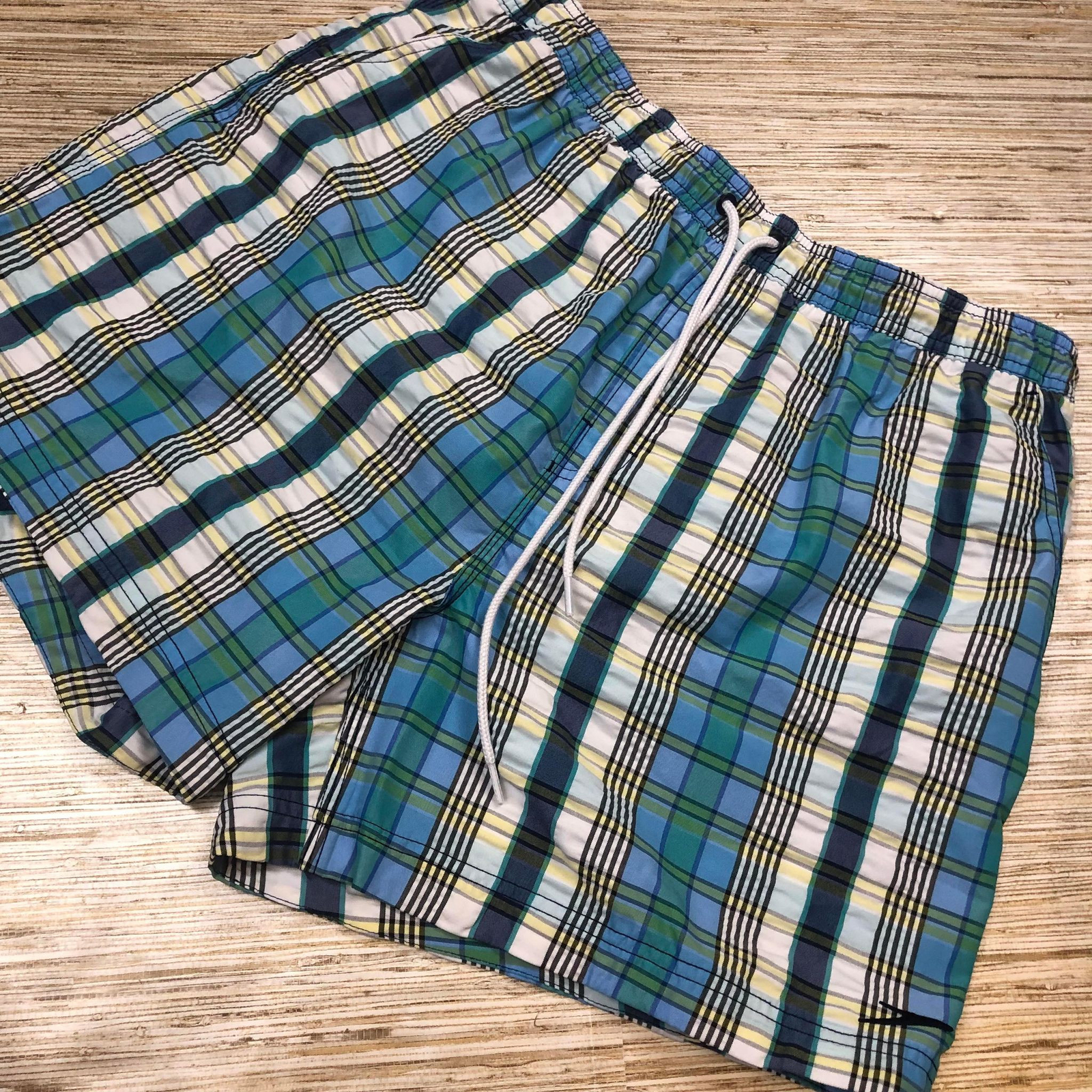 2916 SPEEDO Men's Board Shorts lined Swim Trunks pockets BLUE Plaid ...