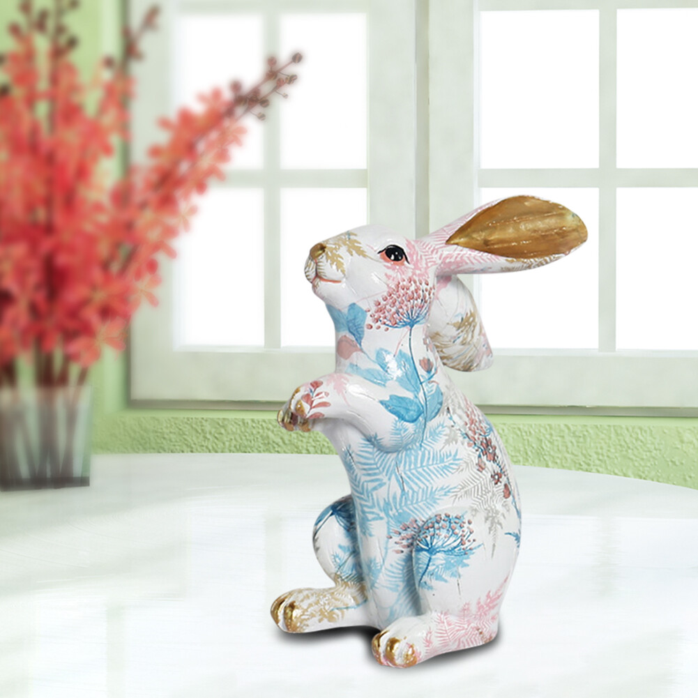 Rabbit Statue Creative Cute Printing Rabbit Resin for Living Room (B ...