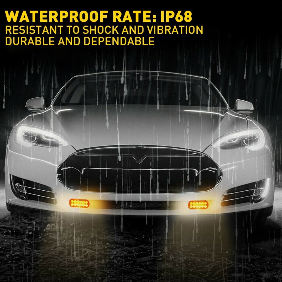 4x Amber 12 LED Strobe Truck Light Bar Hazard Beacon Bright BSD ...