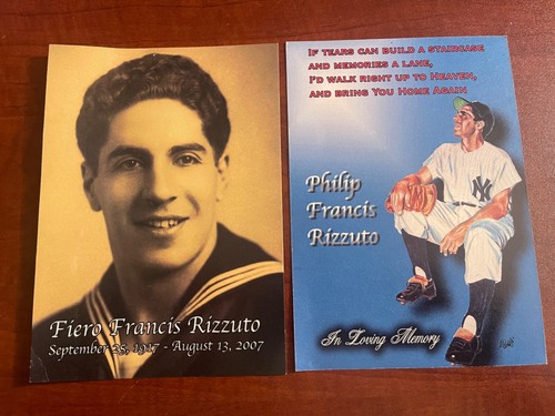 Phil Rizzuto Memorial Card 2-Sided Yankees Scooter Baseball 5X7 US Navy ...