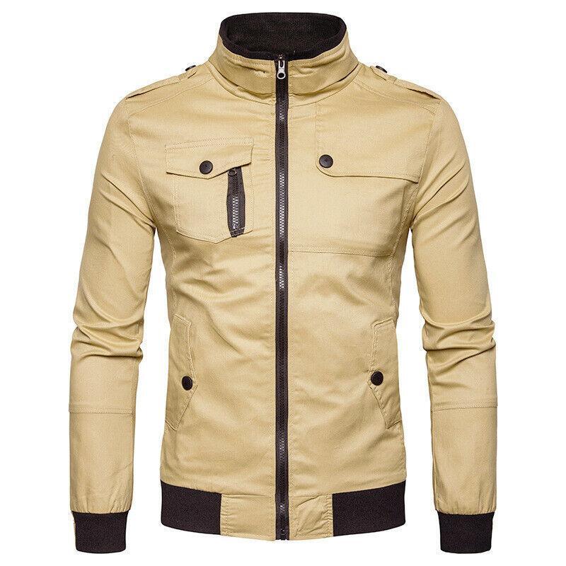 Men's Solid Color Coats Stand-Up Collar Casual Outdoor Flight Slim ...