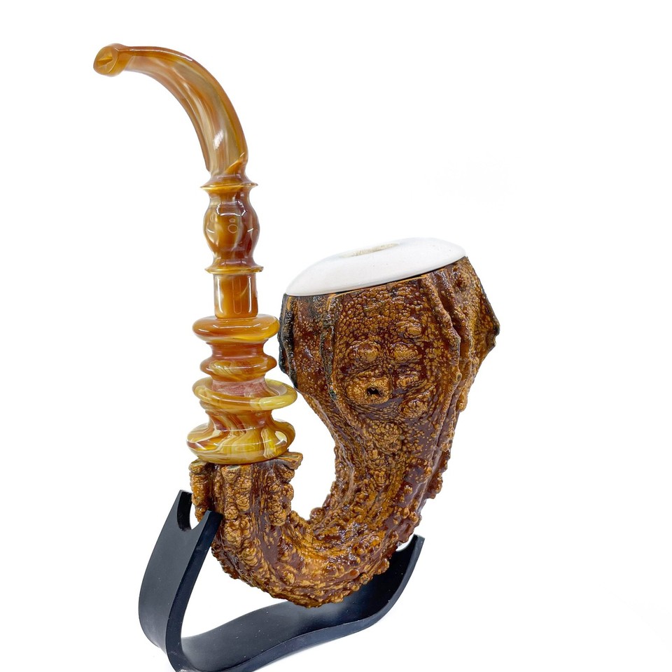 S.Yanik Meerschaum Pipe Huge Calabash Smoking Pipe, Real Gourd Tobacco ...
