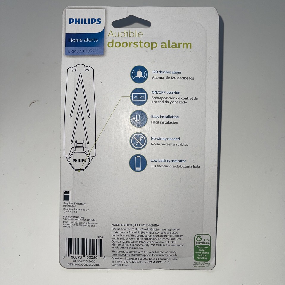 Philips AUDIBLE DOORSTOP ALARM Home Security Sensor SOUNDS WHEN DOOR IS ...