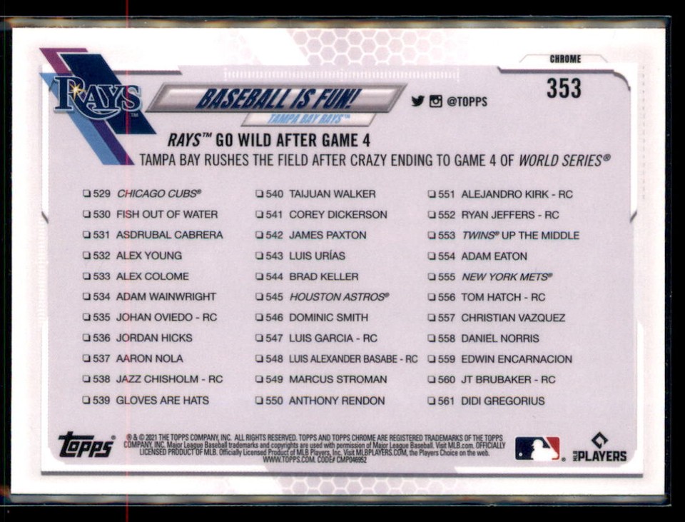 2021 Topps Chrome Sapphire #353 Baseball is Fun! Rays Go Wild NM/MT | eBay