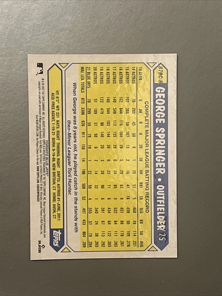 2022 Topps Chrome George Springer Orange Refractor/25 1987 35th ...