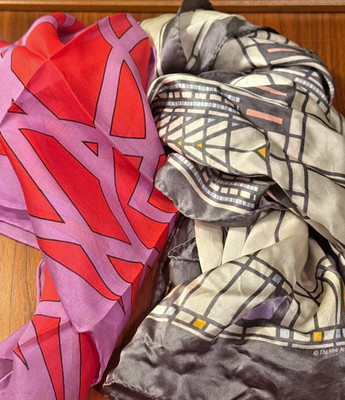 Two Frank Lloyd Wright Silk Scarves Stained Glass + Luxfer Prism MOMA ...