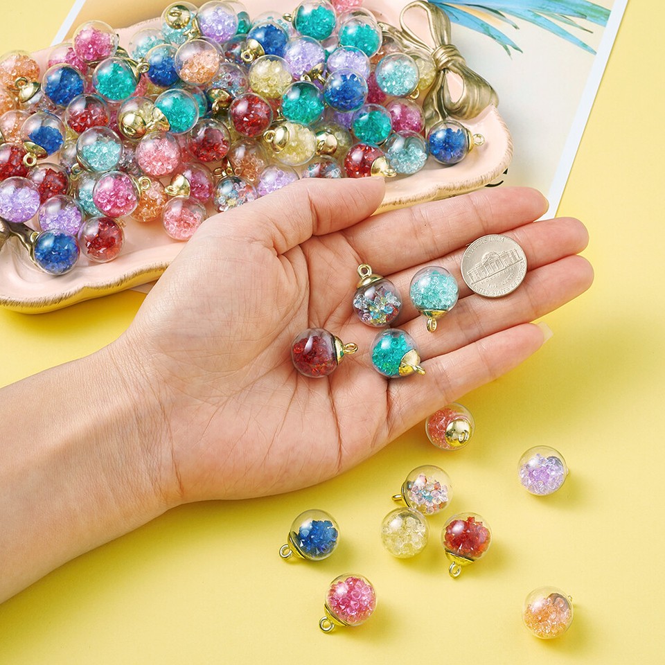 100pcs Colorful Glass Ball Pendants Rhinestone Smooth Mini Charms Craft ...