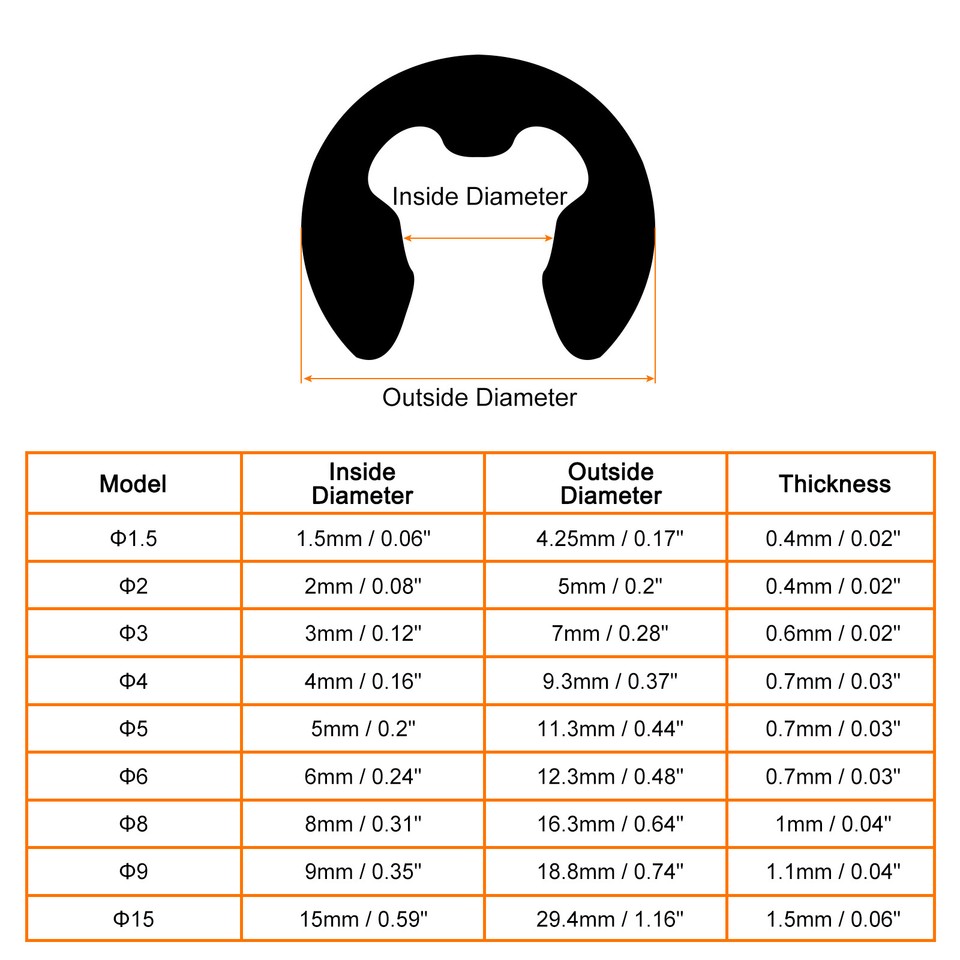 300 Pcs External Retaining Ring, 5mm 65Mn Carbon Steel E-Clip Circlip ...