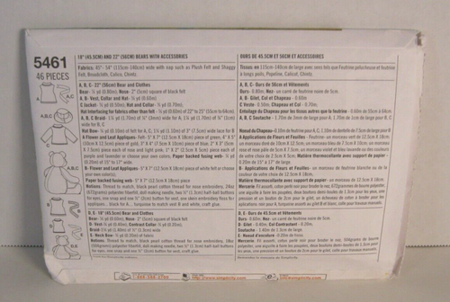 Bears 18 and 22 Inch With Accessories Uncut Pattern Simplicity 5461 for ...