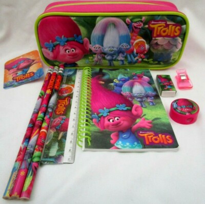 Trolls and Friends Pink Pencil Case Pouch and 8pc trolls Stationary Set ...