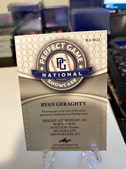 Ryan Geraghty 2022 Leaf Perfect Game Baseball Pink 1/1 Auto RC Wichita ...