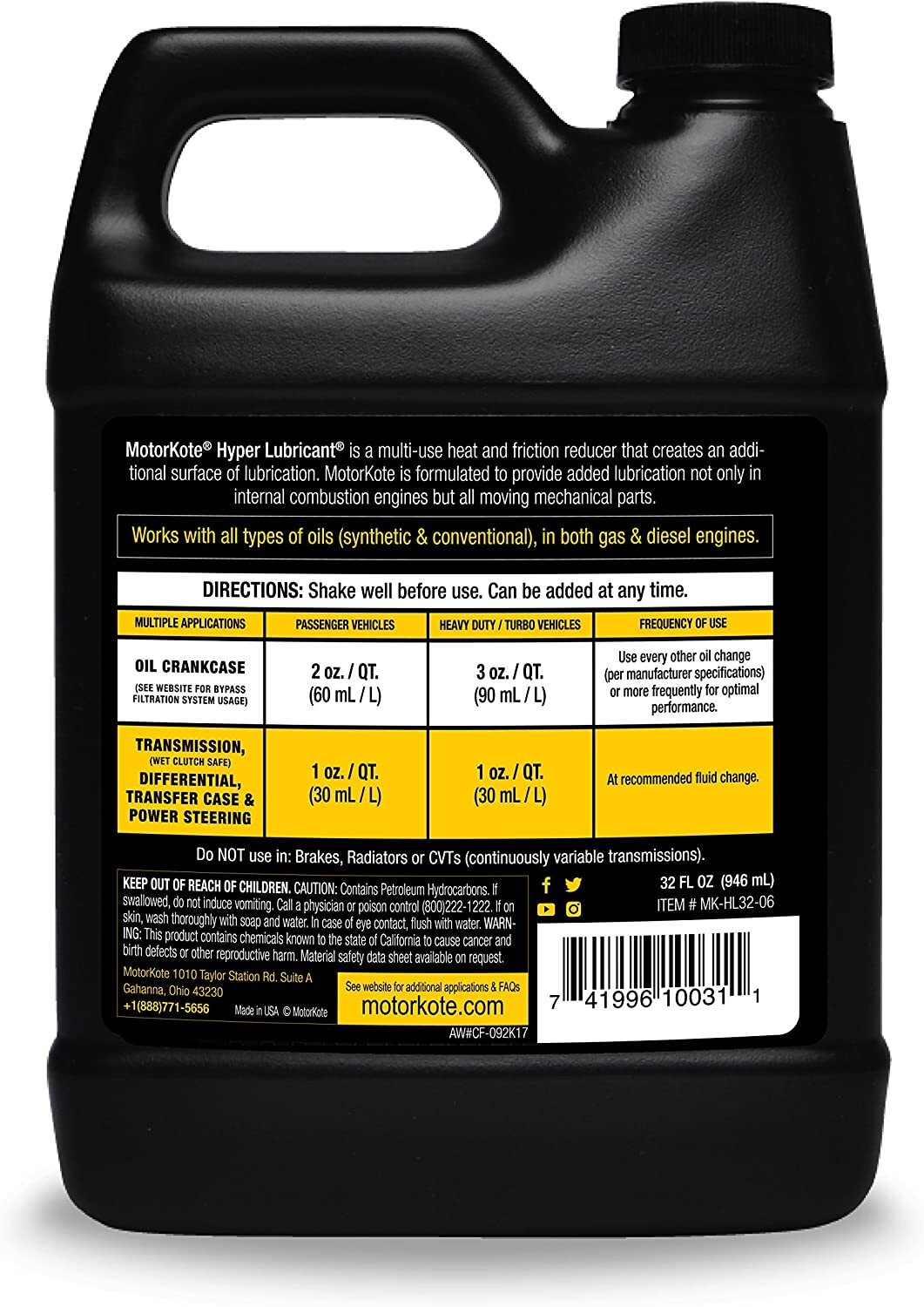 Motorkote MK-HL32-06 Heavy Duty Hyper Lubricant, 32-Ounce, Single ...