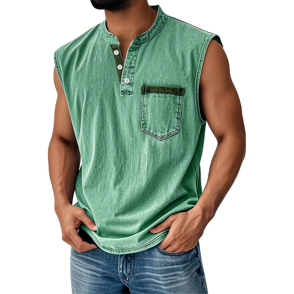 Sleeveless Beach Shirts for Men Summer Tank Shirt Casual Button Henley ...