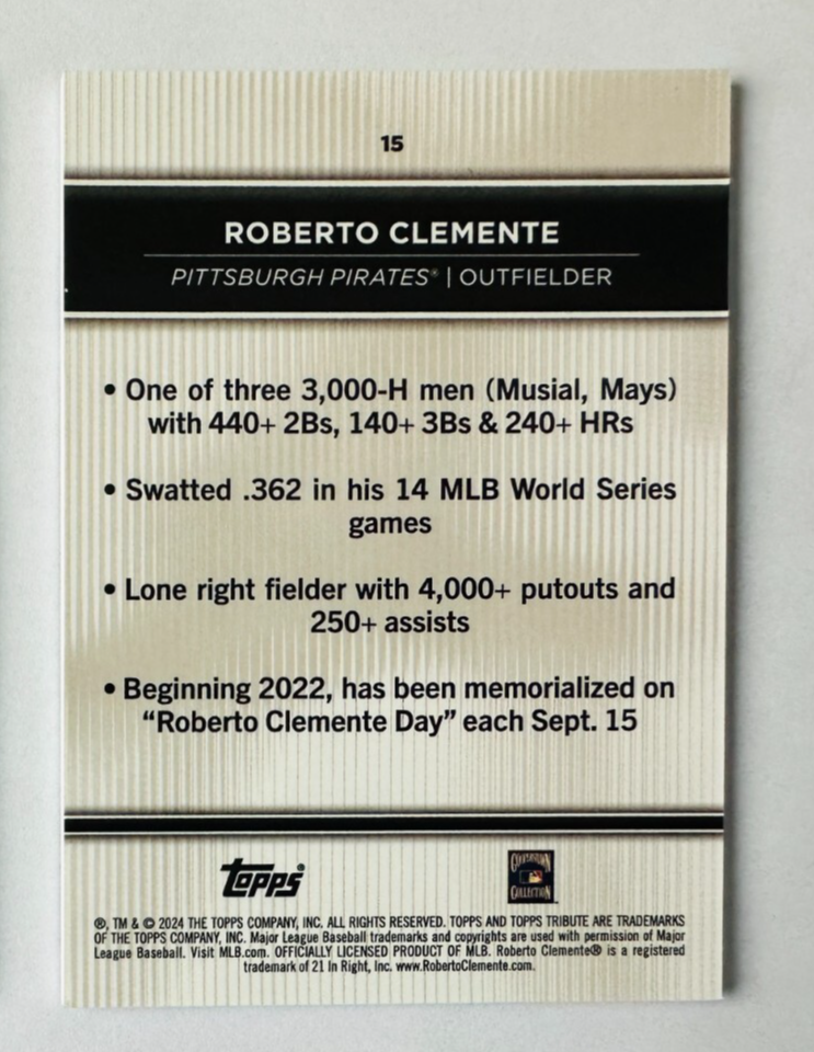 2024 Topps Tribute Roberto Clemente Card #15 Base Pirates Legend! | eBay