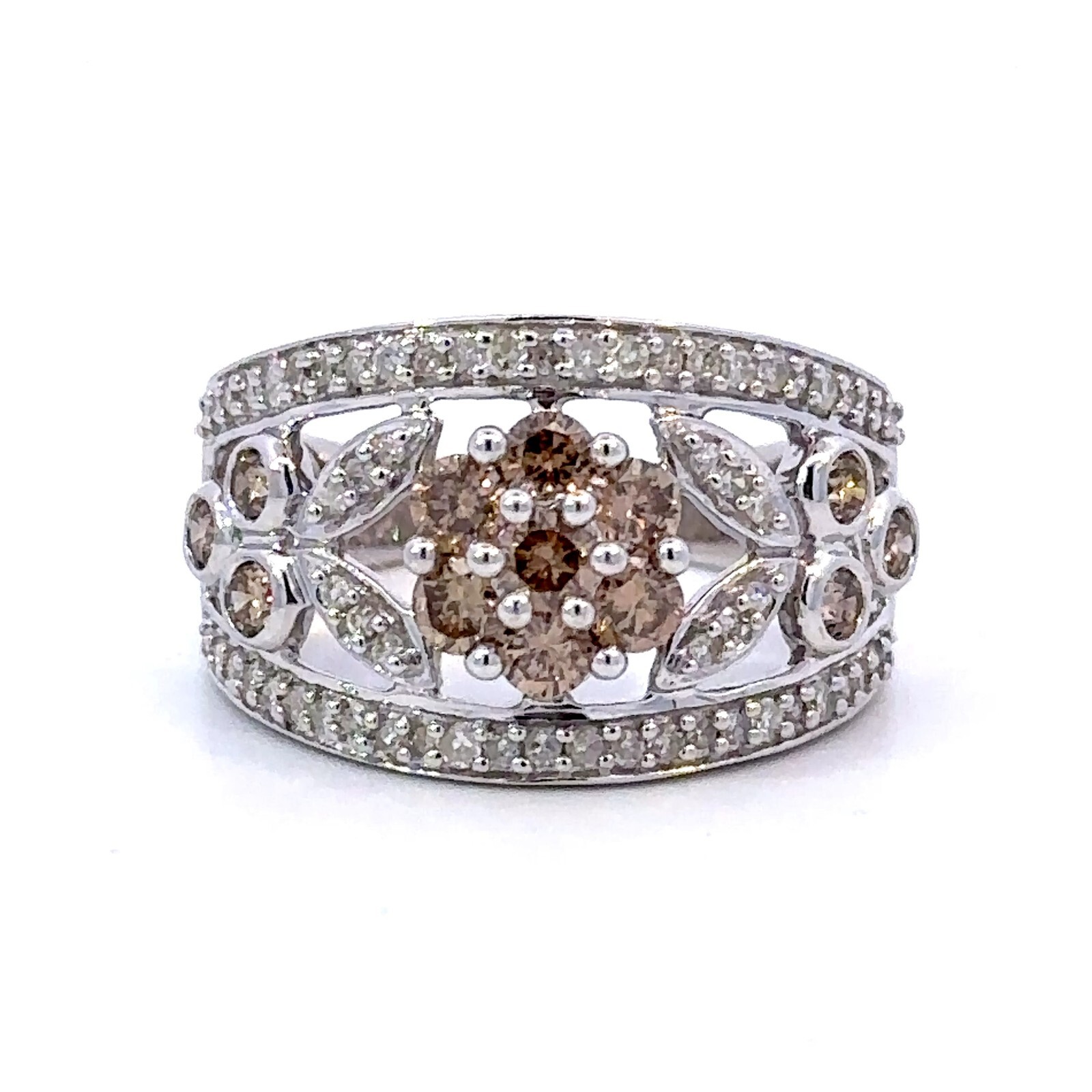 JWBR 14K White Gold White & Fancy Colored Diamond Flower Ring Size 6 ...