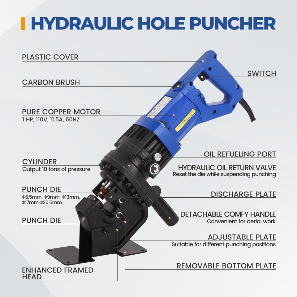 1200W Electric Hole Puncher 1HP 110V Hydraulic Hole Punch Metal ...