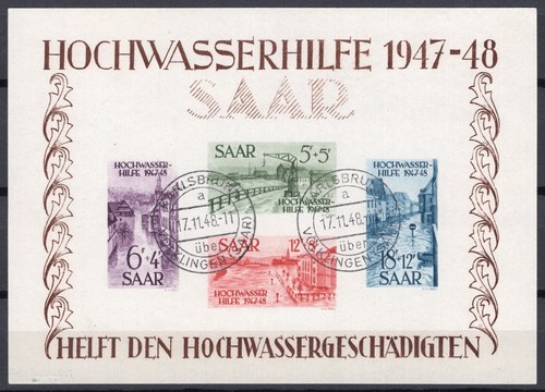Saarland 1948 Mi Block 1 gestempelt STEMPEL FALSCH signiert Geigle BPP ...
